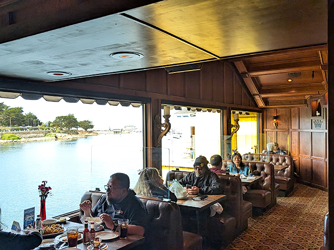 The waterfront dining room where lunch comes with a side of breathtaking views and the gentle bobbing of boats in the harbor.