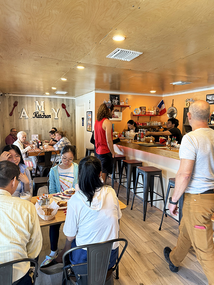 At Amy's, the diverse crowd proves that great food is the universal language. Notice nobody's looking at their phones? That's what real food does.
