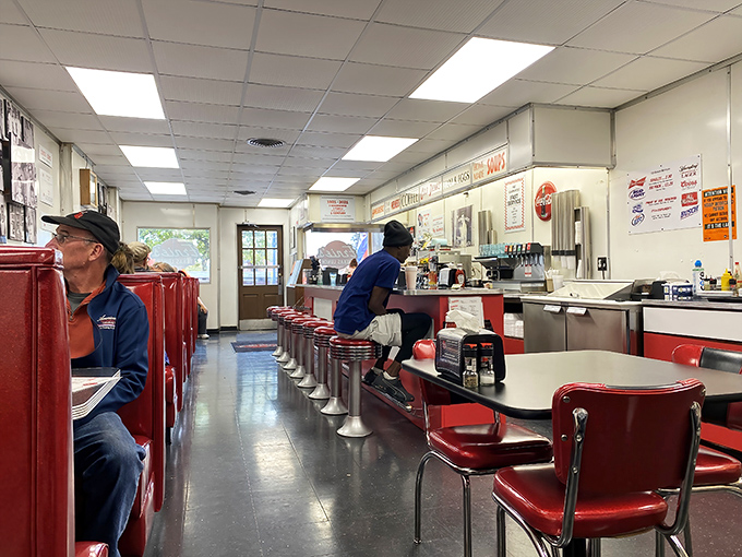 Classic diner seating that's witnessed countless conversations about everything from local politics to whether the gravy needs more pepper.