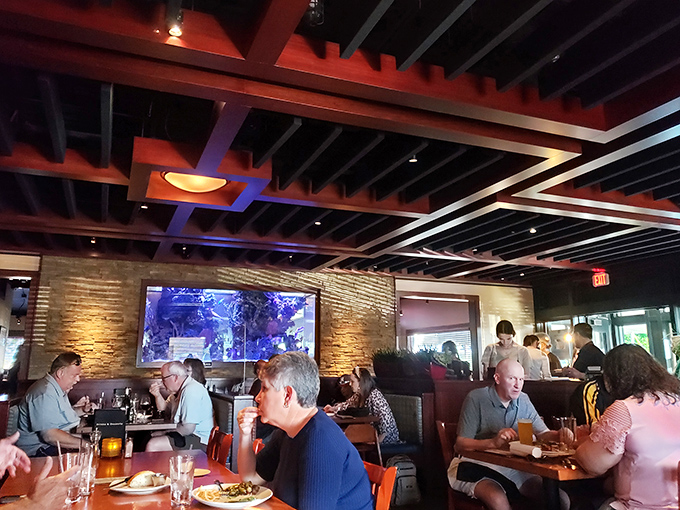 The bustling dining room, with its impressive aquarium backdrop, creates the perfect atmosphere for both celebration dinners and Tuesday night escapes.