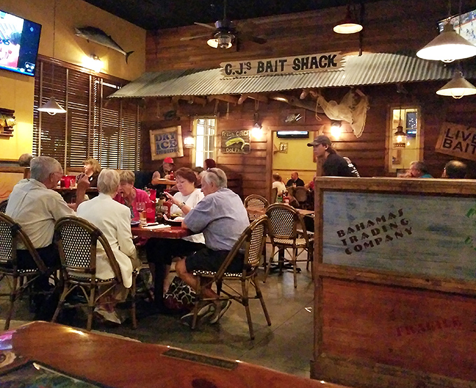 "CJ's Bait Shack" section offers the perfect blend of casual dining and maritime charm. Even the most formal diners eventually surrender to the laid-back vibe.