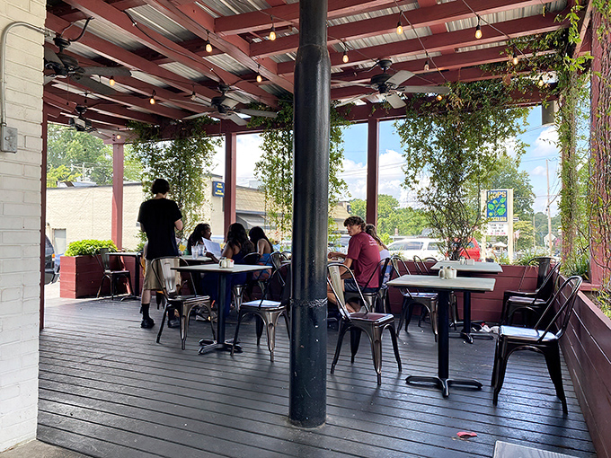 The covered patio offers al fresco dining with a side of people-watching&mdash;the perfect setting for lingering over that second (or third) cup of coffee.