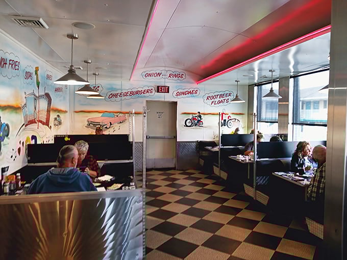 Classic booths where countless life decisions have been made over pie and coffee. The retro wall art isn't decoration&mdash;it's documentation.