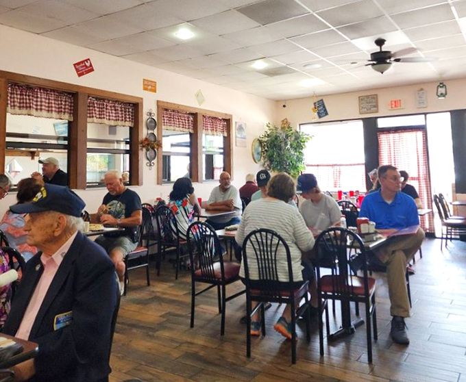 The real Florida tourist attraction: locals and visitors sharing counter space, united by the universal language of "pass the syrup, please."