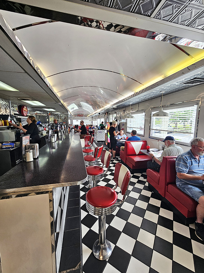 Where strangers become friends over pie and coffee. The curved ceiling makes you feel like you're dining in a chrome time capsule.