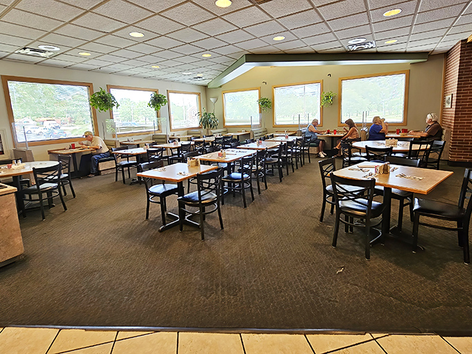 The bright, airy dining space welcomes regulars who've claimed their favorite tables through years of loyal patronage.