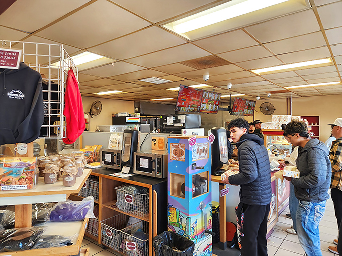 The universal language of anticipation. Customers ponder life's most important question: which cinnamon roll variation will change their lives today?