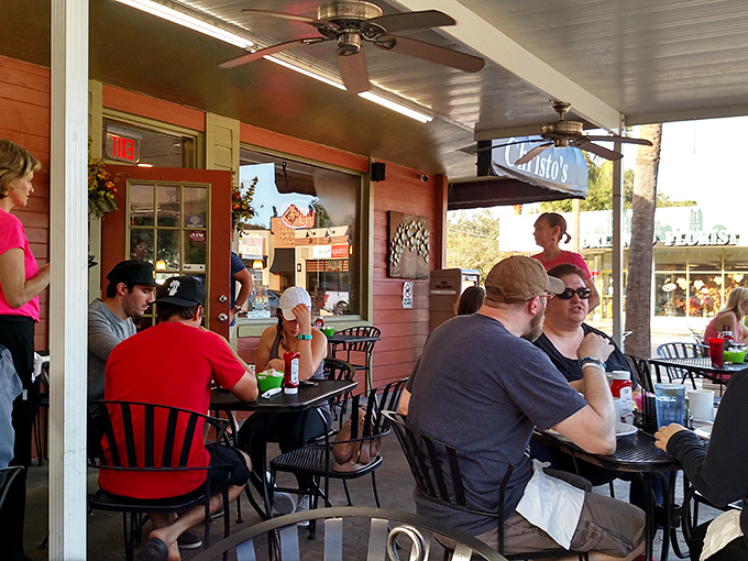 The outdoor patio at Christo's&mdash;where strangers become neighbors and neighbors become friends over plates of breakfast magic.