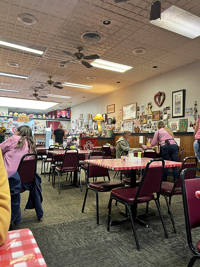 The rhythm of diner life plays out as servers navigate the familiar space. Where conversations flow as freely as the coffee.