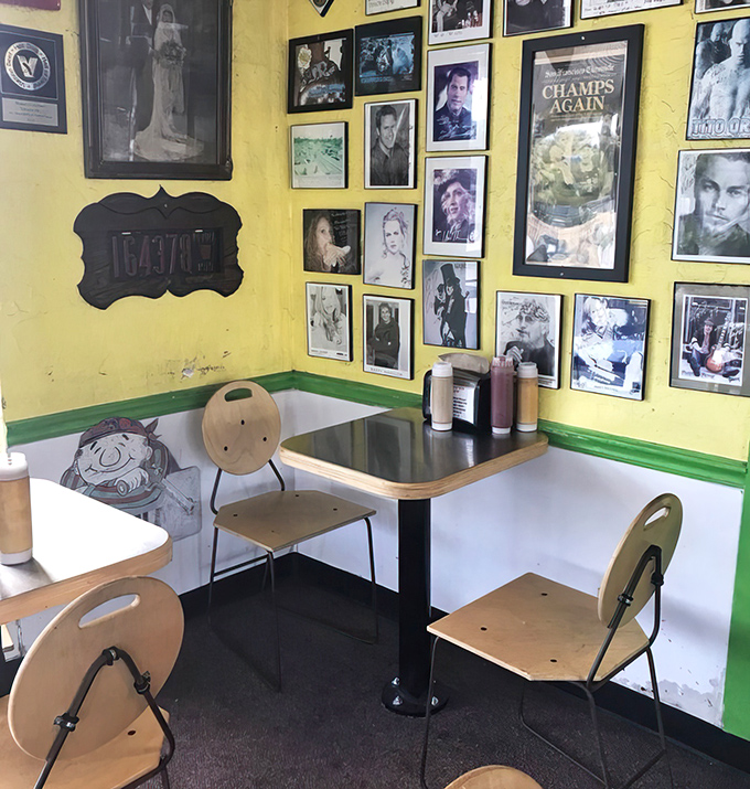 Every inch of wall space tells a story, creating an atmosphere that's equal parts nostalgia museum and comfort food sanctuary.