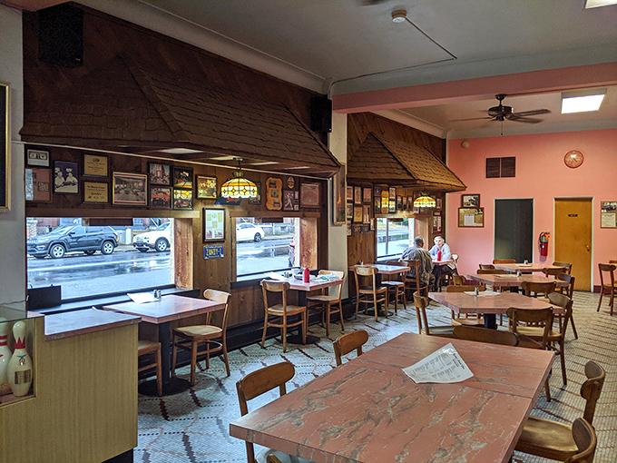 The dining area feels like it's been hosting heart-to-heart conversations and first dates since before color TV was invented.