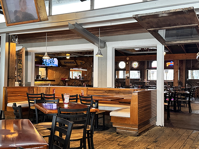 Booth seating that invites you to settle in for the long haul. The worn wooden floors have supported countless happy diners seeking seafood nirvana.