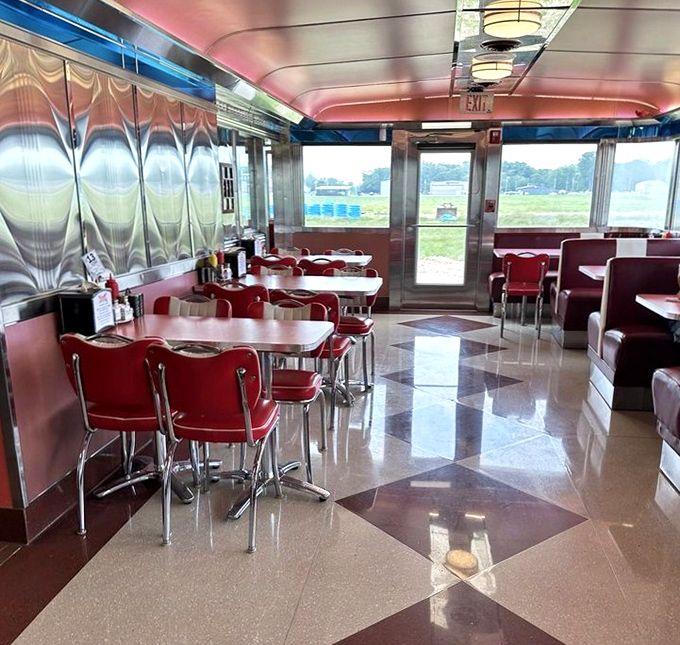 The dining room sparkles like a jewel box, promising comfort food adventures for every visitor.