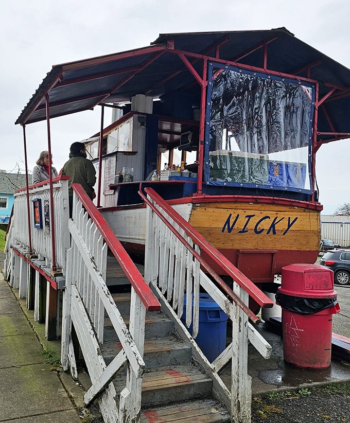 "Nicky" proudly displays her new purpose in life. From catching fish to serving them, this vessel's career change has made countless stomachs happier.