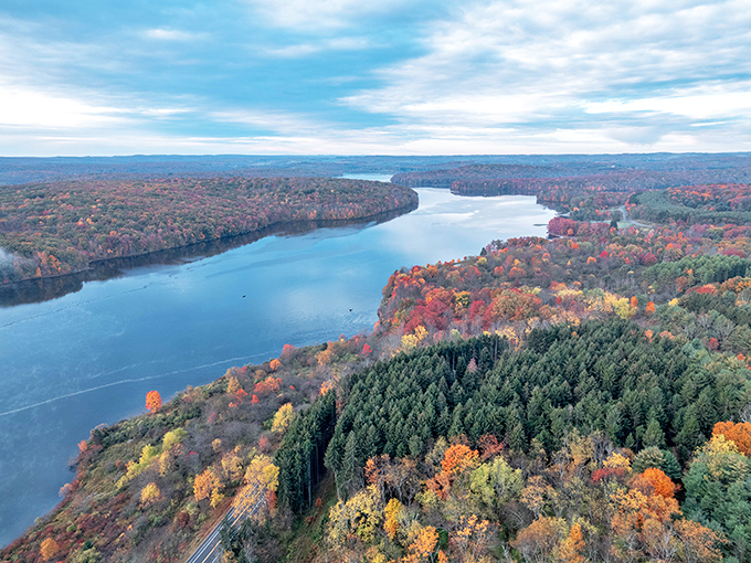 Mother Nature showing off her fall wardrobe! This aerial view captures the breathtaking autumn palette that transforms Prince Gallitzin into a living painting each October.