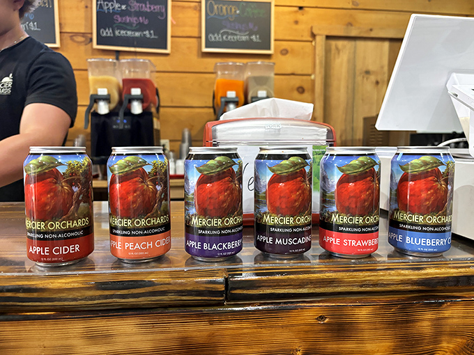 A rainbow of ciders lines up like tasty soldiers, each can containing fall's bounty transformed into portable refreshment that's equally at home at picnics or parties.