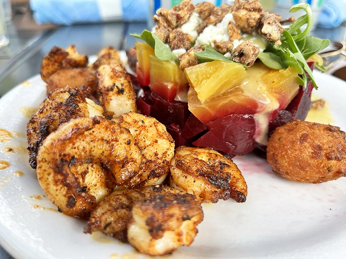 Blackened shrimp and colorful heirloom tomatoes&mdash;proof that salads don't have to be punishment for yesterday's dessert choices.