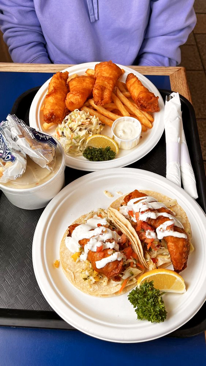 Fish tacos that make Tuesdays worth celebrating any day of the week. That drizzle of creamy sauce is the culinary equivalent of a perfect sunset.