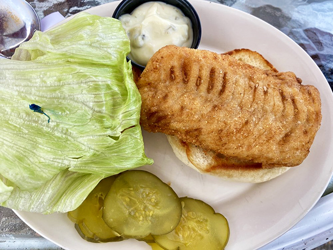 The fishwich that proves Michigan knows how to celebrate its freshwater treasures with proper reverence and skill.