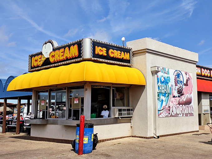 Nothing says "authentic marketplace" quite like an ice cream stand that promises sweet relief from Texas heat and shopping fatigue.