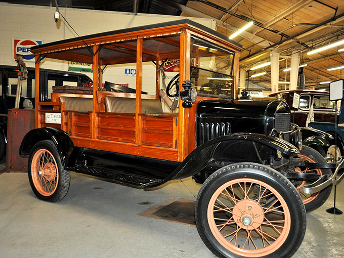 Ford's Model T with wooden wagon body &ndash; when road trips required actual survival skills and patience.