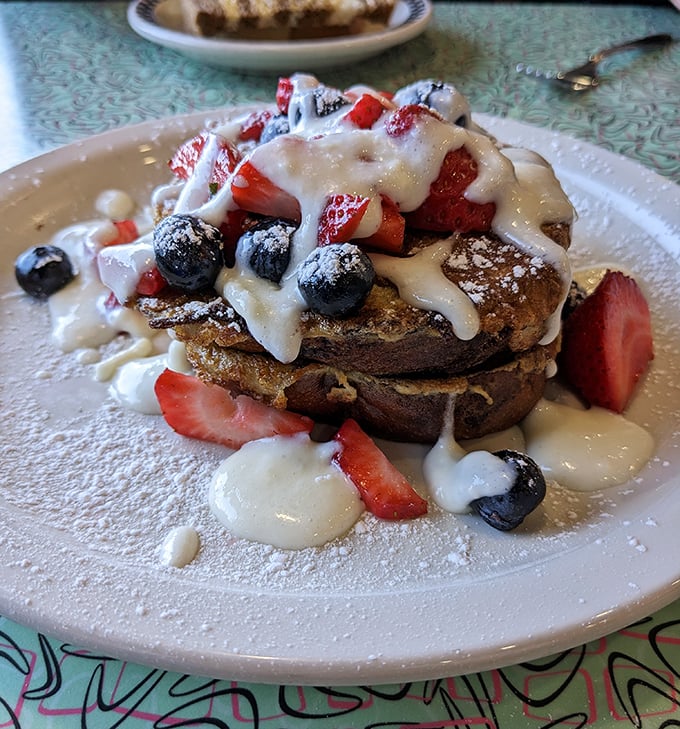 Breakfast that looks like dessert but counts as a meal. Those berries make it healthy, right? At least that's what I tell myself.