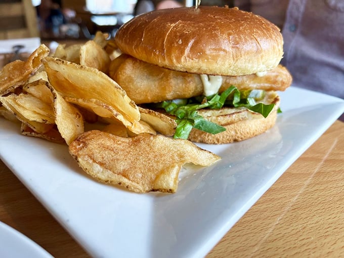 A fish sandwich that doesn't hide behind excessive toppings&mdash;just honest-to-goodness seafood on a bun with house-made chips that shatter satisfyingly.