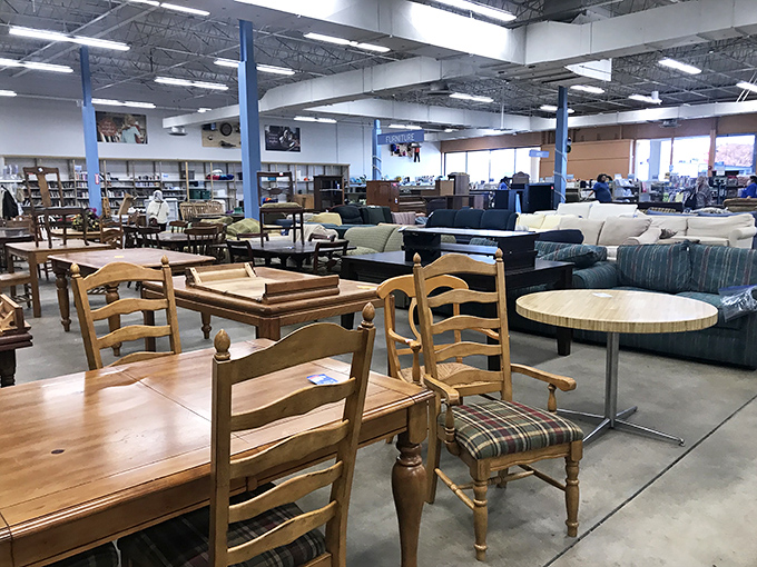 Dining sets that could tell tales of holiday arguments and spilled gravy. That ladder-back chair has definitely seen some Thanksgiving drama.