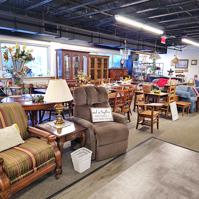 Furniture that tells stories sits patiently waiting for its next chapter—that recliner has seen some Netflix marathons and is ready for yours.