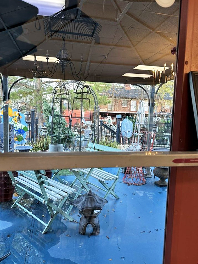 Peek through the window to discover the outdoor oasis, where garden treasures and architectural salvage bask in Georgia sunshine, waiting for new homes.