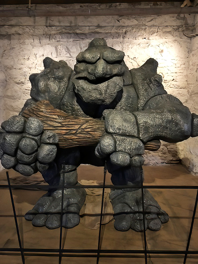 Not your garden-variety stone creature! This imposing rock monster looks ready to lumber off its pedestal and ask for directions..