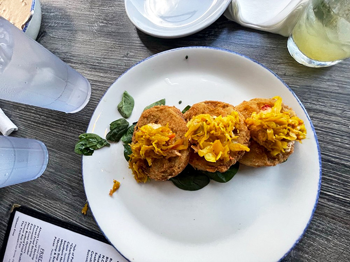 Golden-fried green tomatoes that make you wonder why we ever bother waiting for tomatoes to ripen in the first place.