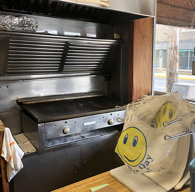 Where the magic happens &ndash; this well-seasoned griddle has probably seen more action than a Hollywood stuntman, creating sandwich perfection daily.