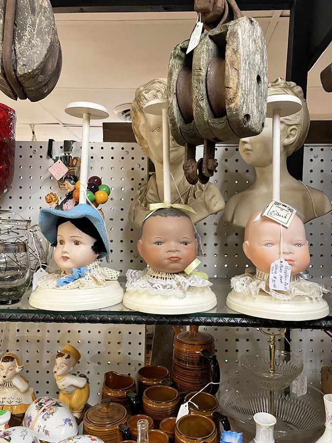 Creepy yet captivating, these vintage doll heads and mannequins watch silently from their perch. Beautiful nightmares for the brave collector.