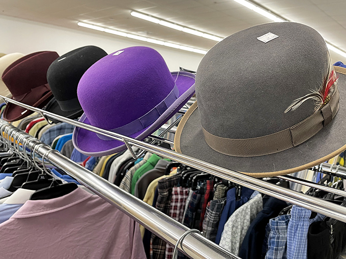 Hat enthusiasts, rejoice! From dapper fedoras to statement-making purple bowlers, the perfect crown for your royal thrifting expedition awaits.