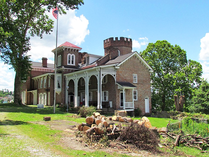 Another angle of magnificent Nemacolin Castle showcases its unique architectural blend – part fortress, part elegant home, all character.