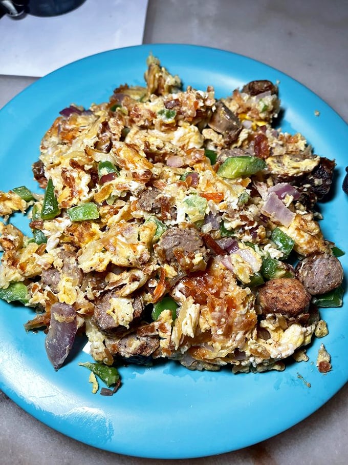 A breakfast scramble so loaded it needs its own area code. Every forkful is a treasure hunt of flavors.