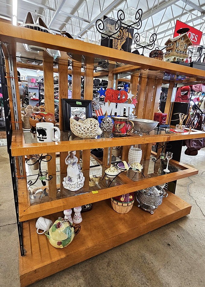 Tchotchke central where yesterday's knick-knacks become tomorrow's conversation pieces. That "WHAT" sign pretty much sums up the delightful randomness.