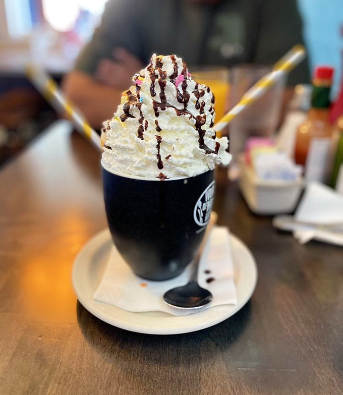 Hot chocolate that requires mountaineering equipment to summit. Whipped cream architecture that deserves its own preservation society.