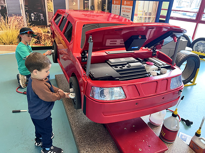 ImagineU Children's Museum offers hands-on exhibits where grandkids can play mechanic while you reminisce about your first Chevy's carburetor.