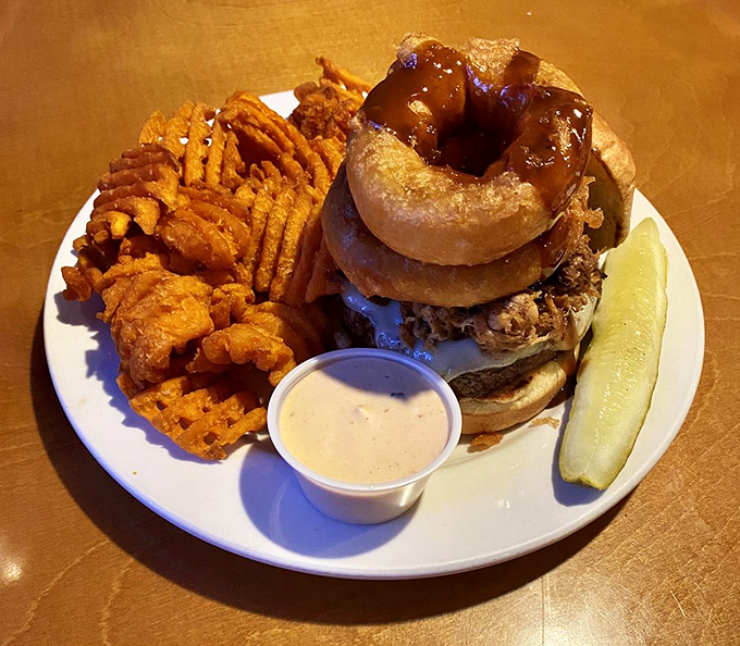 The burger that dares you to a delicious duel. Topped with a donut, it's the sweet-savory combination you didn't know you needed in your life.
