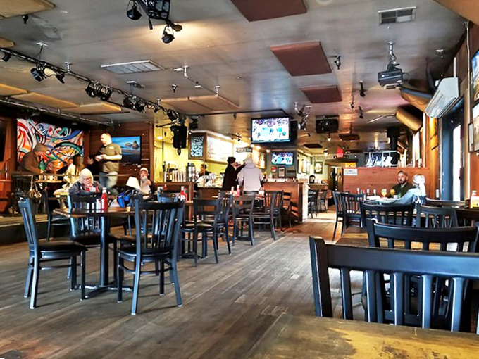 The dining room balances rustic charm with comfortable seating&mdash;like your cool friend's cabin, if that friend could really cook.