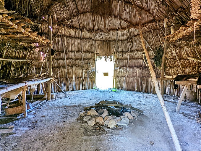 Step inside a time capsule. The central fire pit in this traditional dwelling served as kitchen, heating system, and evening entertainment center.