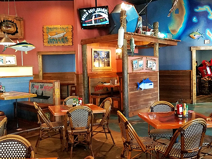 Coastal-casual dining where wicker chairs and wooden tables invite you to linger. The mounted fish on the wall have seen some serious seafood enjoyment.