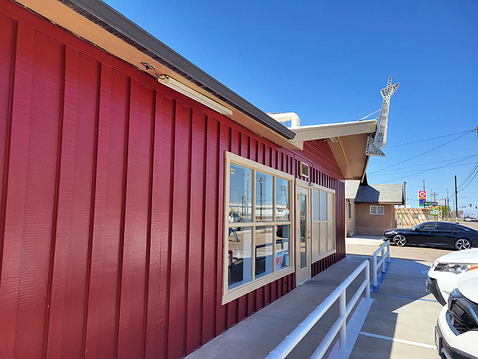 The vibrant red exterior of this local eatery practically shouts "come on in!" &ndash; small-town diners often hide the biggest flavors.