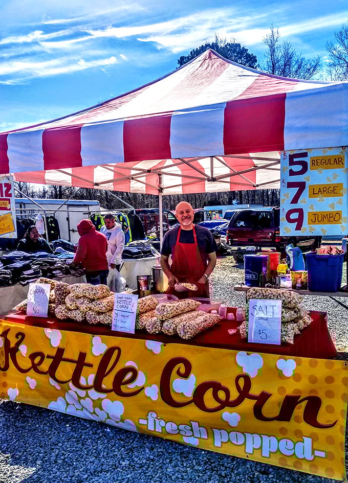 The popcorn maestro presides over his kingdom of kernels, his smile as warm as his freshly popped treasures. Resistance is futile!