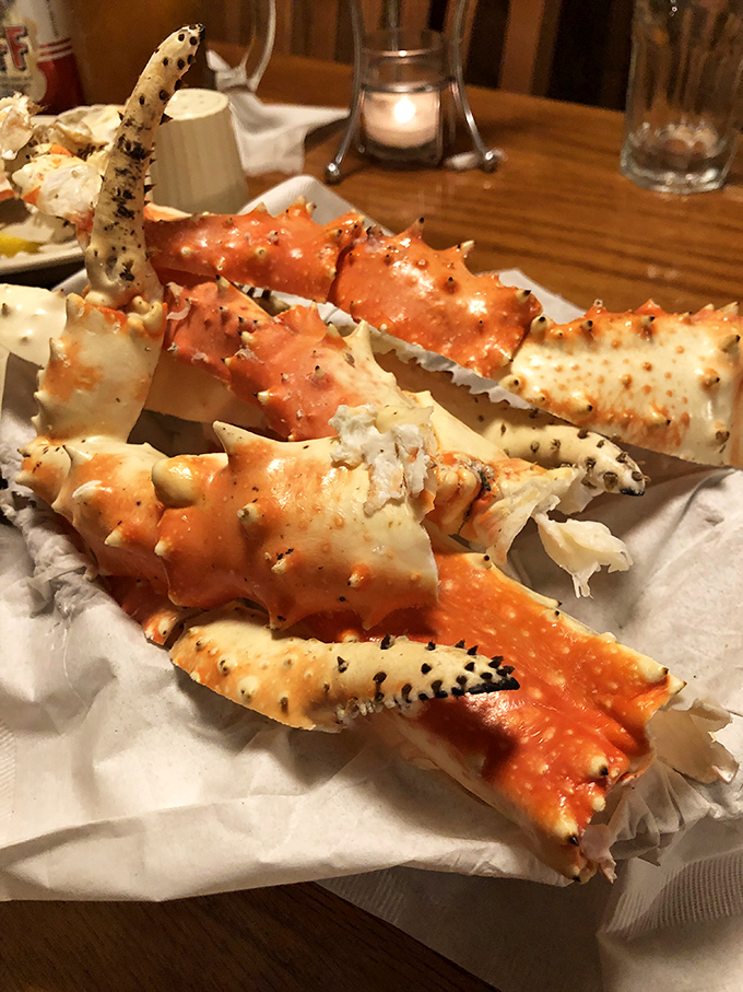King crab legs that look like they're auditioning for a seafood commercial. The kind of dish that justifies wearing the plastic bib.