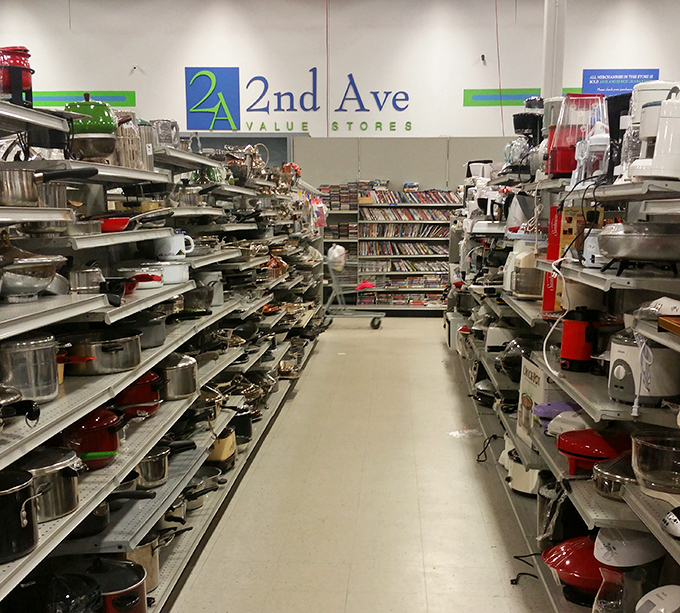 Cookware alley: where cast iron pans with decades of seasoning whisper recipes from kitchens past.