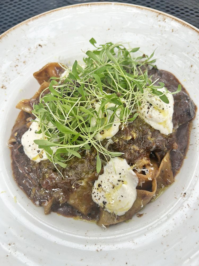 Lamb ragu that whispers sweet nothings to those microgreens. The poached eggs add a luxurious richness that should be illegal.