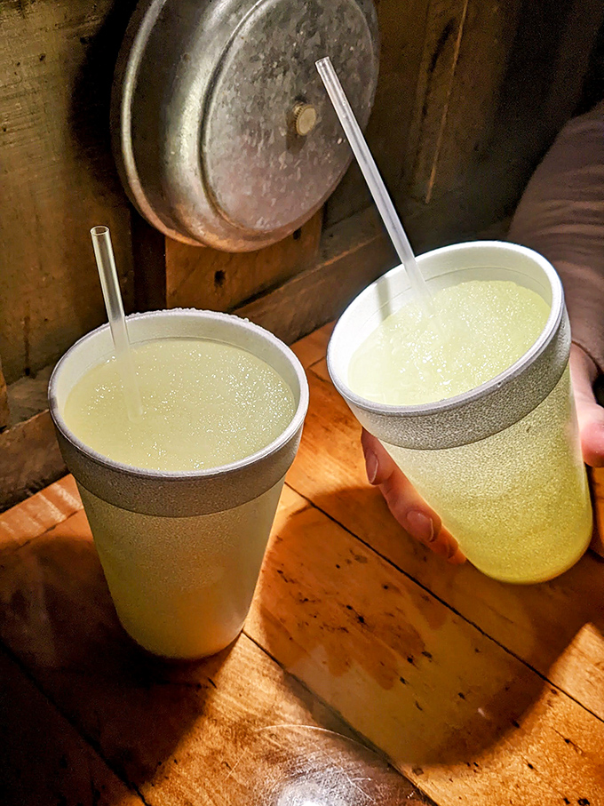 Two frosty lemonades standing at attention&mdash;the perfect palate cleansers between bites of smoky goodness, like liquid sunshine in a cup.